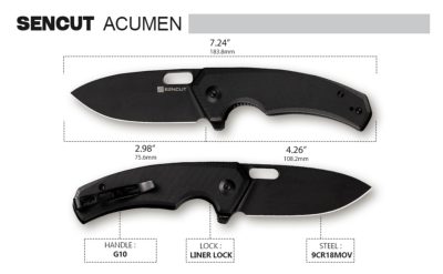 SA06A Couteau SENCUT Acumen Black Lame Acier 9Cr18MoV IKBS - Livraison ...