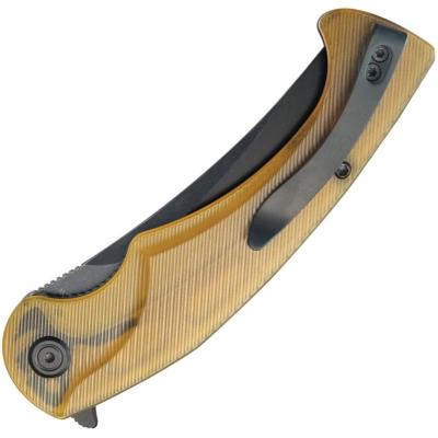 KUB173B Couteau Kubey Scimitar Yellow Ultem Lame Blackwash Acier AUS-10 ...